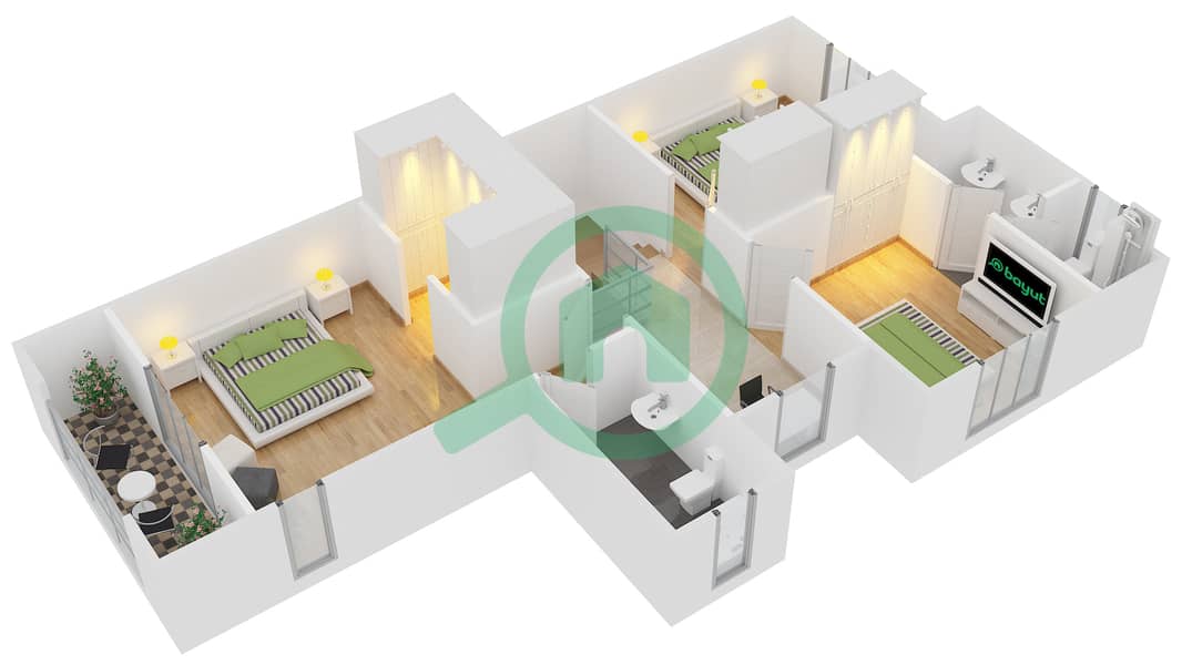 Floor plans for Type 2 END 3-bedroom Townhouses in Mira 3 | Bayut Dubai