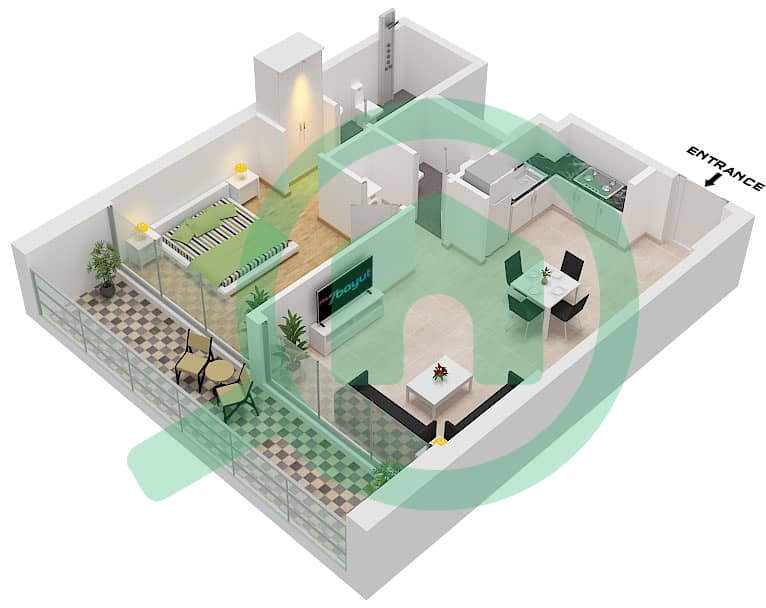 Floor plans for Type A 1-bedroom Apartments in Prive Residences | Bayut ...