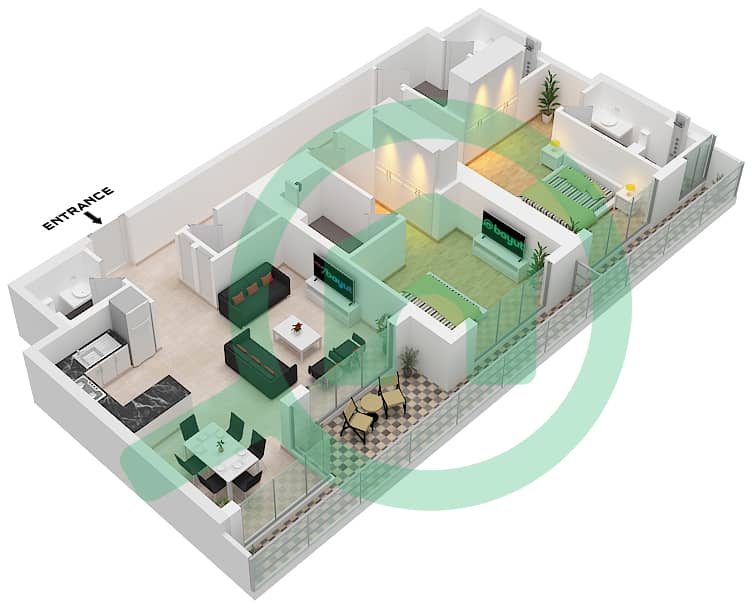 Floor plans for Type M 2-bedroom Apartments in Sobha One Tower E ...