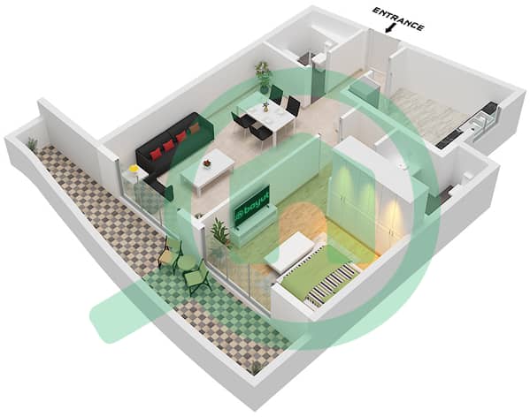 One-bedroom apartment with a living room. First payment: 38,692 AED ...