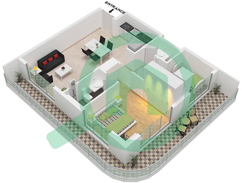 Floor plans for Type 2 1-bedroom Apartments in Evergr1n House | Bayut Dubai