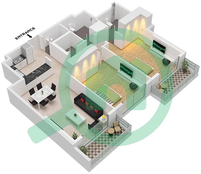 Floor plans for Unit 2 FLOOR 13 2-bedroom Apartments in Lilium Tower | Bayut Dubai