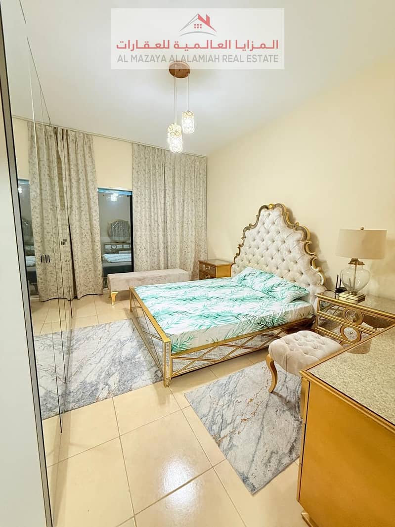 A fully furnished three-bedroom apartment in Al Mamzar for monthly rent ...