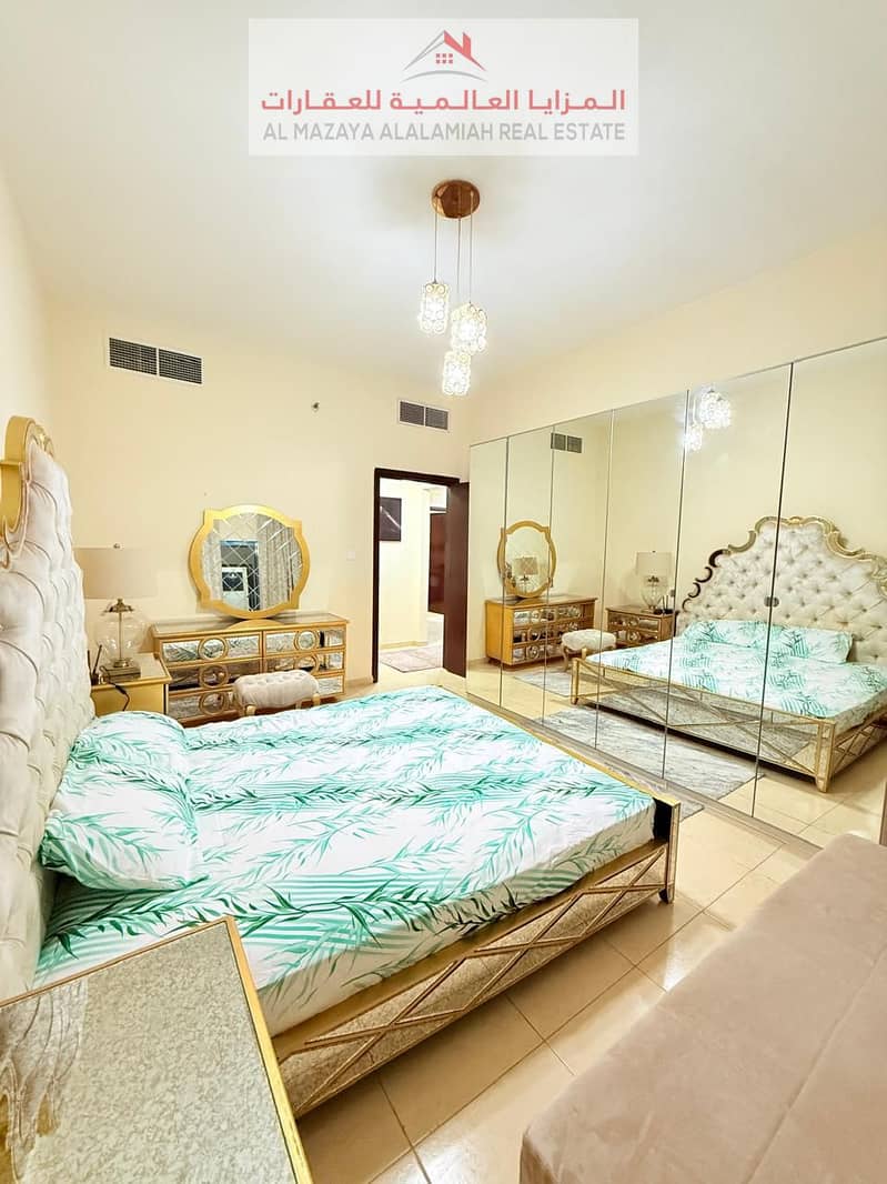 A fully furnished three-bedroom apartment in Al Mamzar for monthly rent ...