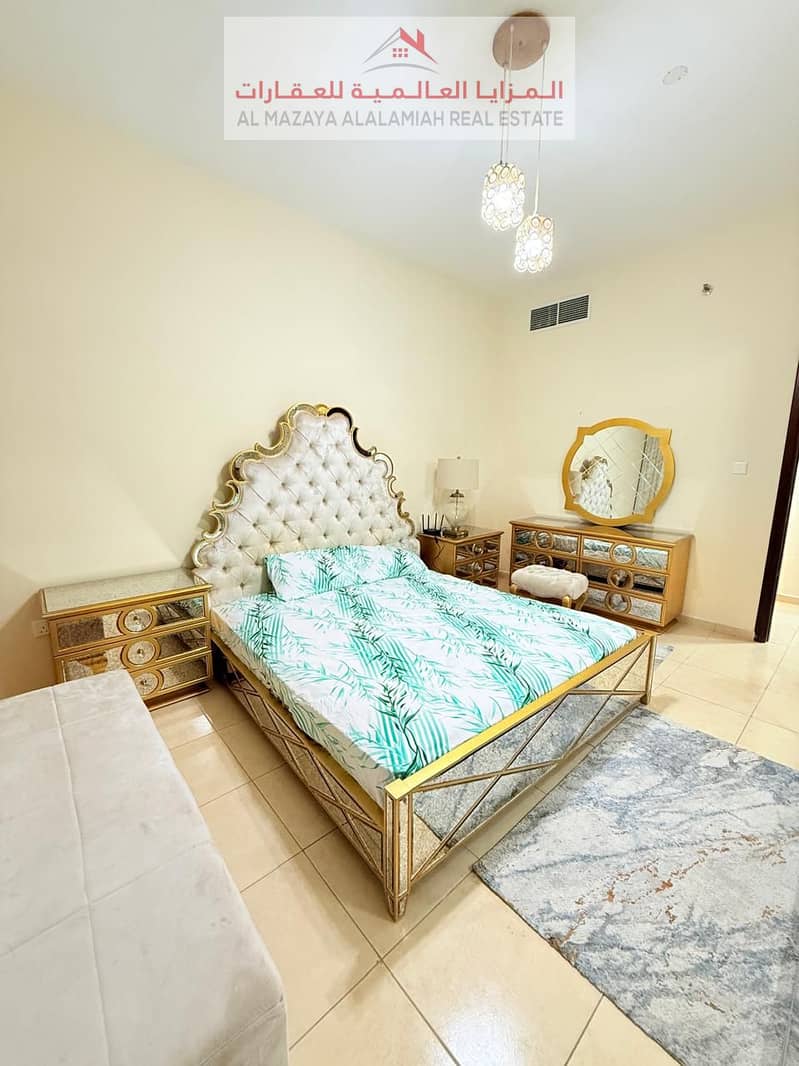 A fully furnished three-bedroom apartment in Al Mamzar for monthly rent ...